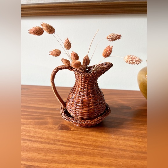 Vintage | Accents | Vintage Wicker Pitcher Vase Basket Boho Home Decor ...